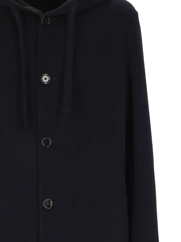 LARDINI Single-breasted Hooded Coat In Raw Wool