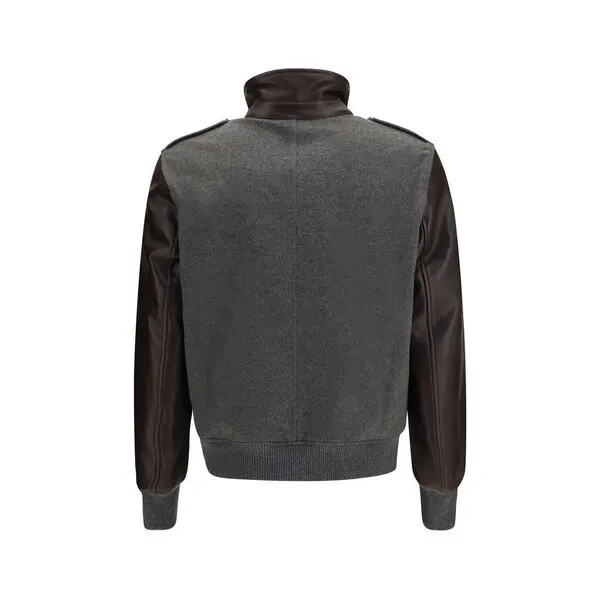 Brunello Cucinelli Bonded Cashmere Beaver Cloth And Nappa Leather Bomber Jacket With Thermore Padding And Detachable Shearling Collar - Medium Grey