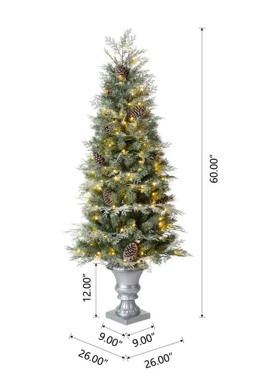 GLITZHOME 5ft Pre-lit Pine Artificial Christmas Porch Tree With 180 Warm White Lights