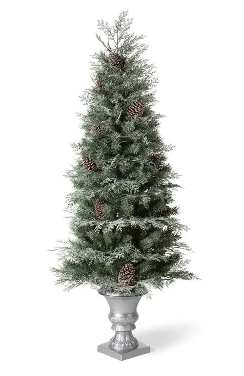 GLITZHOME 5ft Pre-lit Pine Artificial Christmas Porch Tree With 180 Warm White Lights