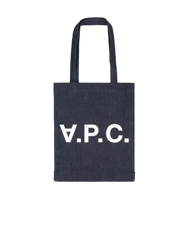 A.p.c. Logo Printed Denim Shopping Bag - Black