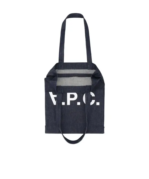 A.p.c. Logo Printed Denim Shopping Bag - Black