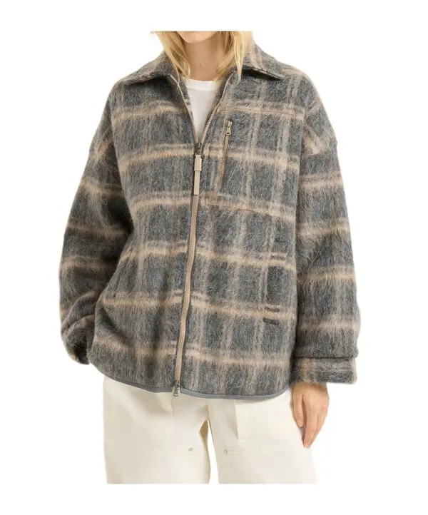 Brunello Cucinelli Checked Zip-up Knitted Jacket