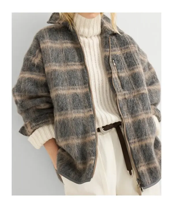 Brunello Cucinelli Checked Zip-up Knitted Jacket