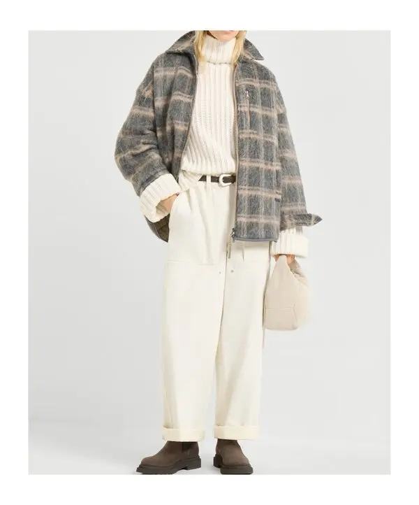 Brunello Cucinelli Checked Zip-up Knitted Jacket