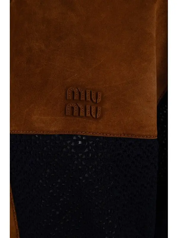 Miu Miu Cotton Crochet And Suede Cardigan - Blue