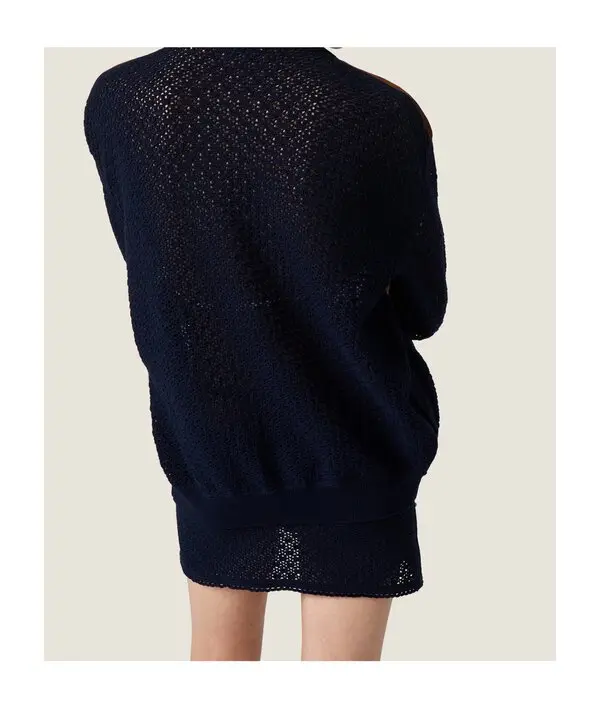 Miu Miu Cotton Crochet And Suede Cardigan - Blue