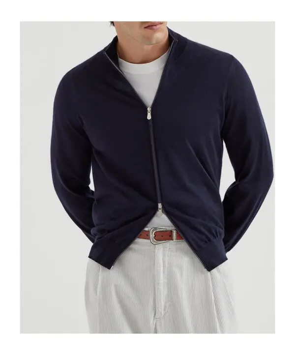 Brunello Cucinelli Zip-up Long-sleeved Cardigan - Dark Blue