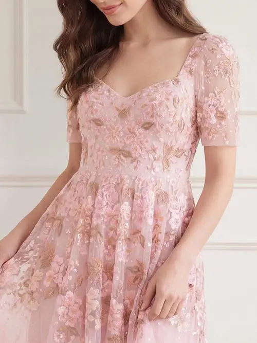 NEEDLE & THREAD Wisteria Sweetheart Embroidered Sequin Ballerina Dress