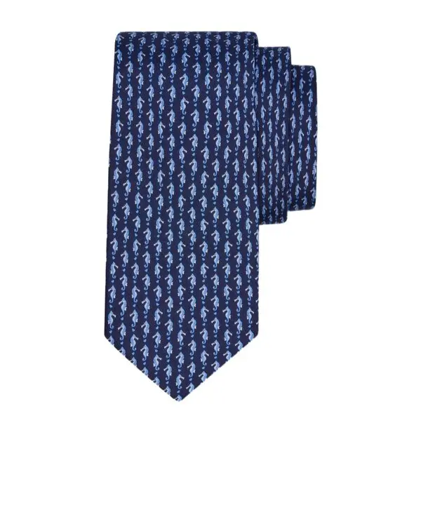 FERRAGAMO Seahorse Print Silk Neck Tie - Navy