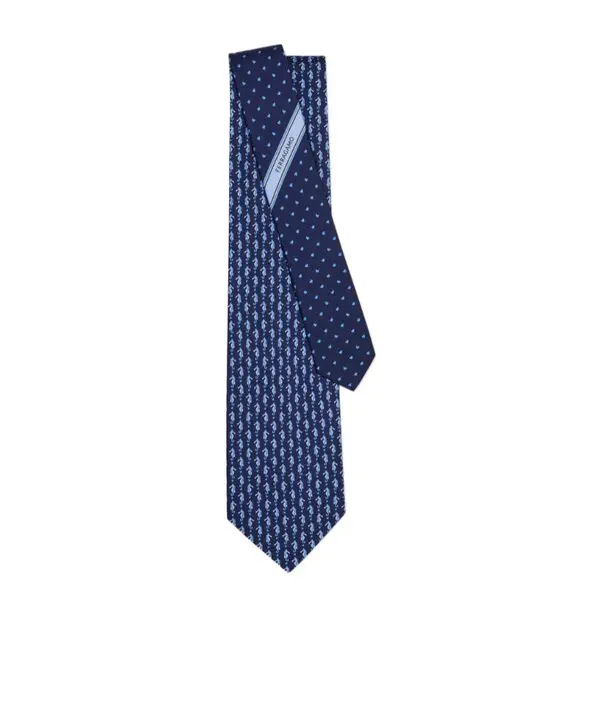 FERRAGAMO Seahorse Print Silk Neck Tie - Navy