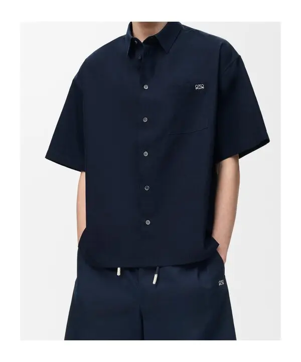 Loewe Anagram-embroidered Short-sleeve Shirt - Deep Navy Blue