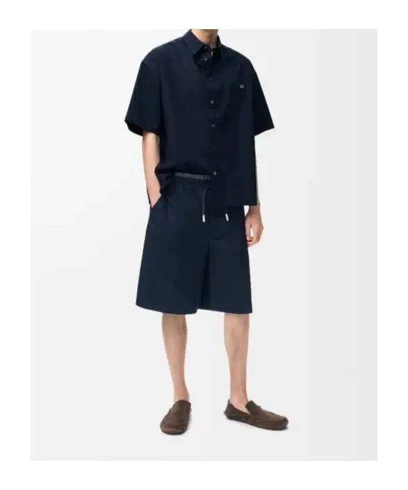 Loewe Anagram-embroidered Short-sleeve Shirt - Deep Navy Blue