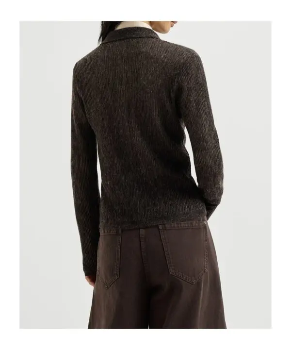 Brunello Cucinelli Sparkling Silk, Alpaca And Wool Rib-knit Cardigan - Steel Gray