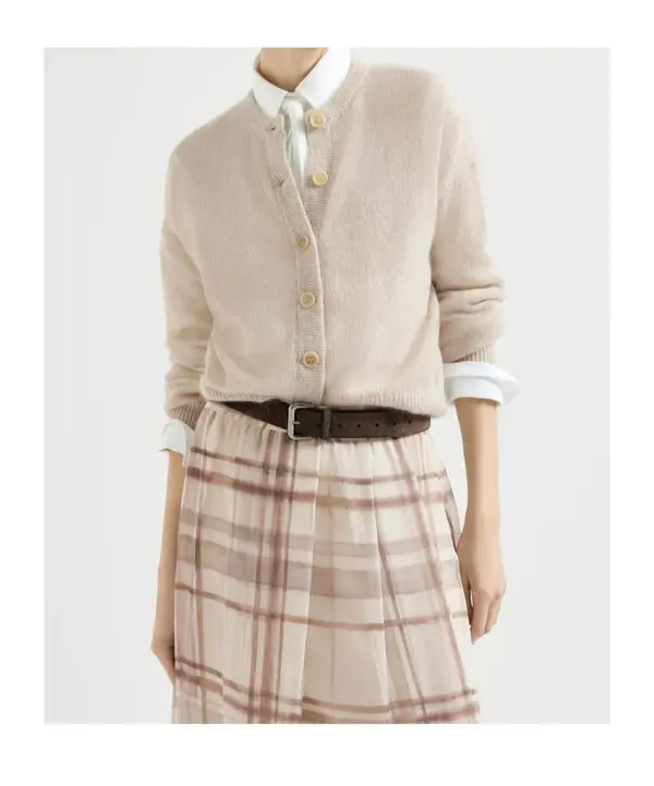 Brunello Cucinelli Sparkling Mohair And Wool Cardigan With Monili - Ivory