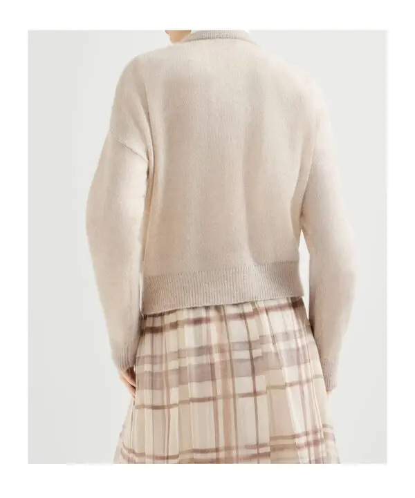 Brunello Cucinelli Sparkling Mohair And Wool Cardigan With Monili - Ivory
