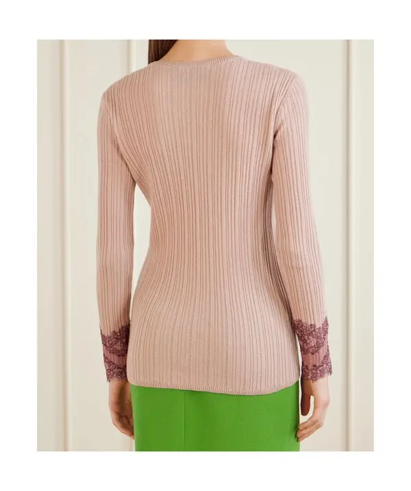 Valentino Garavani Lace-trimmed Ribbed Cashmere Sweater