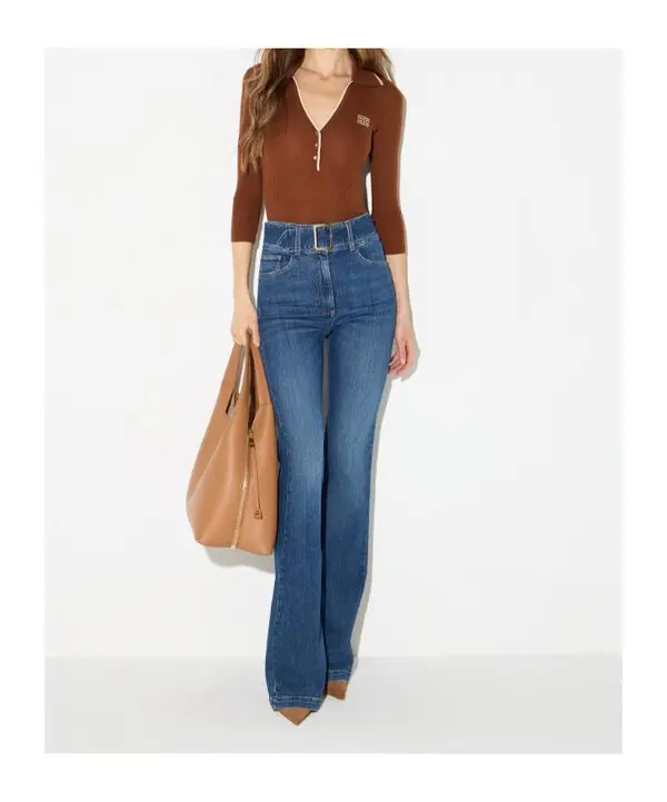 Elisabetta Franchi Ribbed Knit Polo Shirt