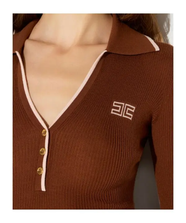 Elisabetta Franchi Ribbed Knit Polo Shirt
