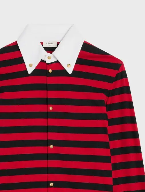 Celine Striped Cotton Jersey Shirt With Contrasting Collar