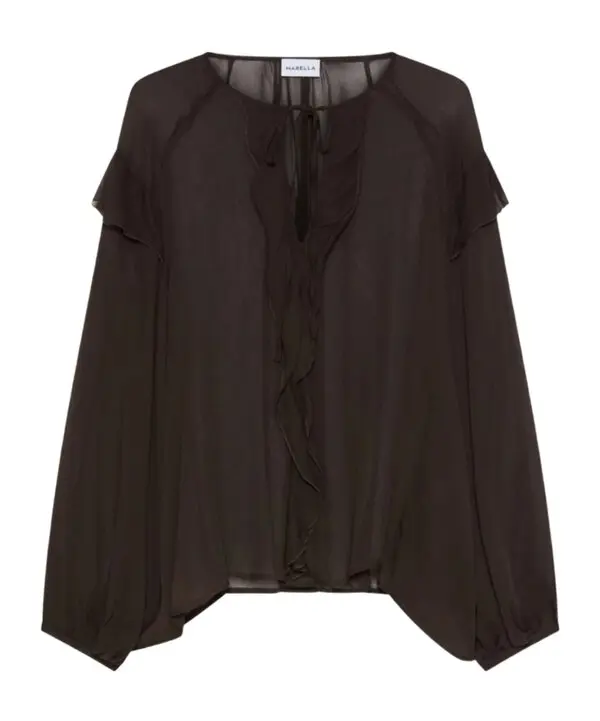 Marella Long-sleeved Ruffle Top - Black