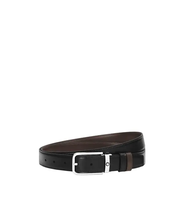 Montblanc 30 Mm Reversible Belt In Meisterstück Leather With Rectangular Buckle - Black/ebony