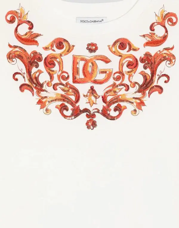 Dolce & Gabbana Jersey T-shirt With Print And Sequin Embroidery
