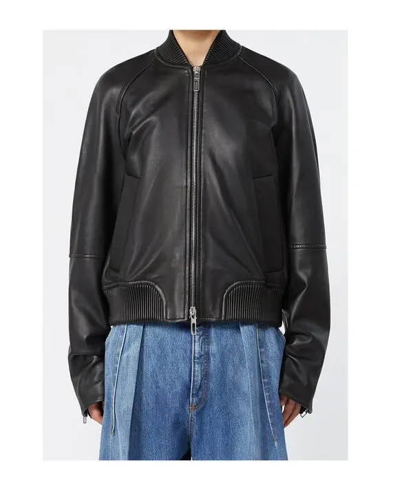 Sportmax Leather Bomber Jacket - Black