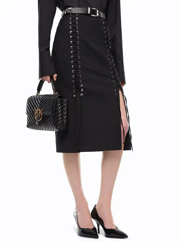 Pinko Lace-up Front-slit Skirt