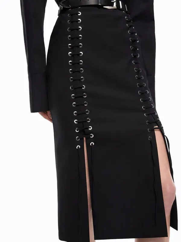 Pinko Lace-up Front-slit Skirt