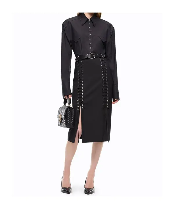 Pinko Lace-up Front-slit Skirt