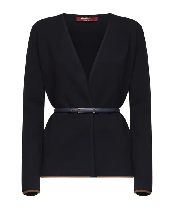 Max Mara Dente Contrast-trim Belted Cardigan - Navy Blue