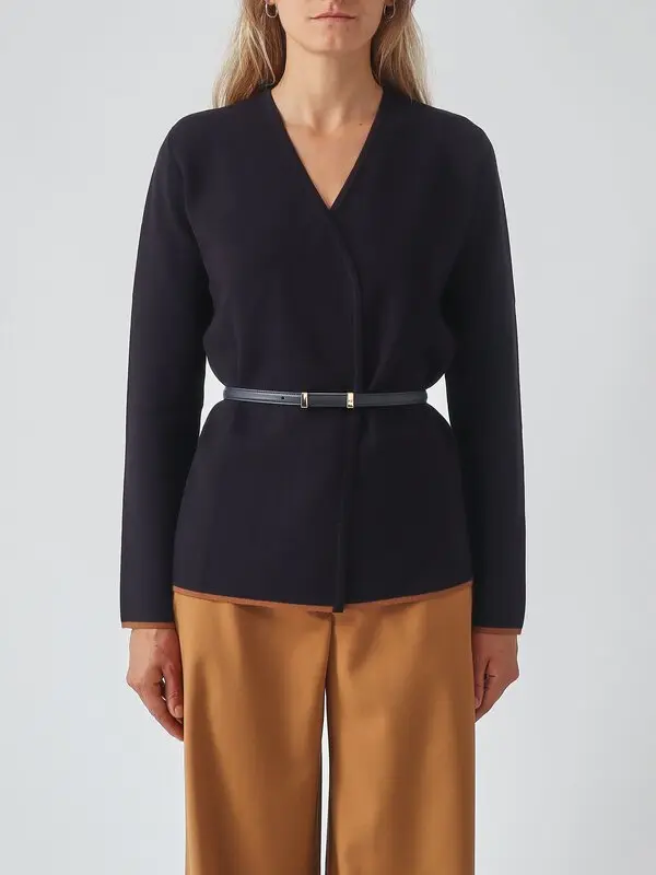 Max Mara Dente Contrast-trim Belted Cardigan - Navy Blue