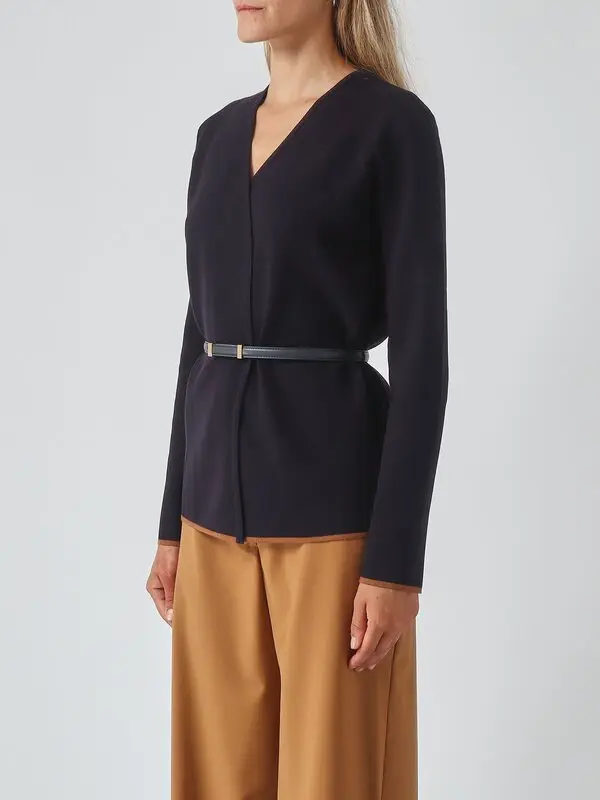 Max Mara Dente Contrast-trim Belted Cardigan - Navy Blue