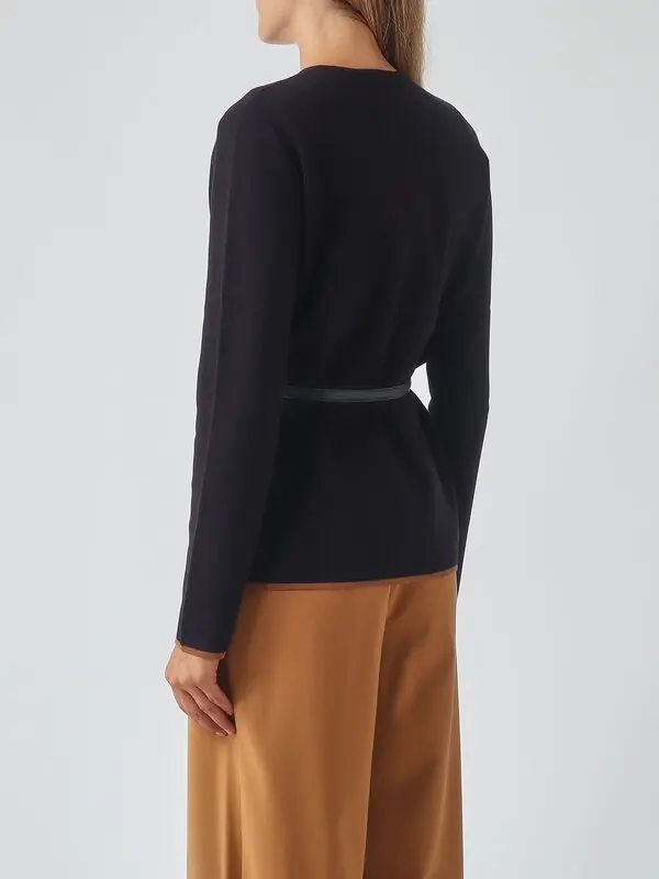 Max Mara Dente Contrast-trim Belted Cardigan - Navy Blue
