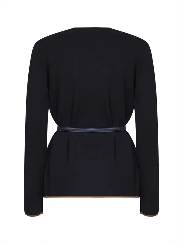 Max Mara Dente Contrast-trim Belted Cardigan - Navy