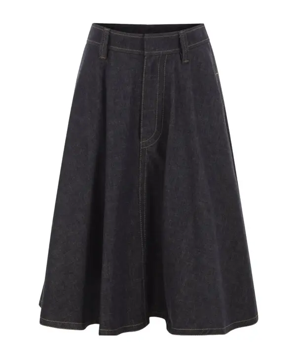 Brunello Cucinelli Cotton Denim Midi Skirt - Black