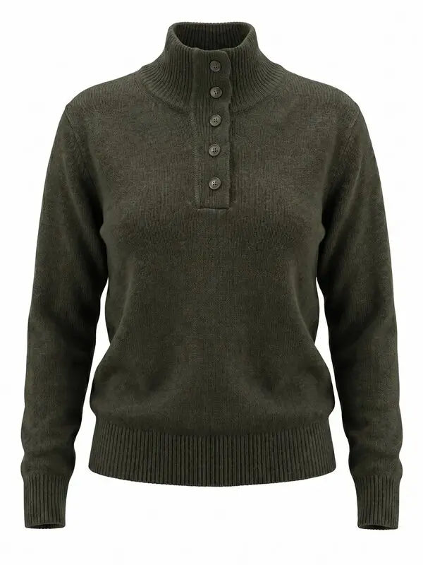 NILI LOTAN Button-placket High-neck Sweater - Black