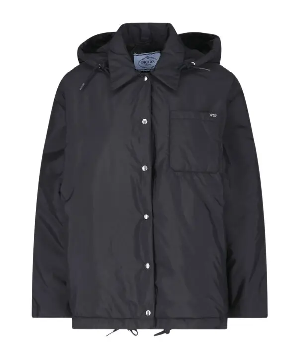 Prada Hooded Jacket With Button Detail - Black
