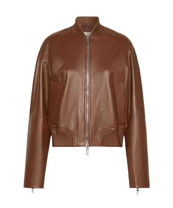 Sportmax Nappa Leather Bomber Jacket - Brown