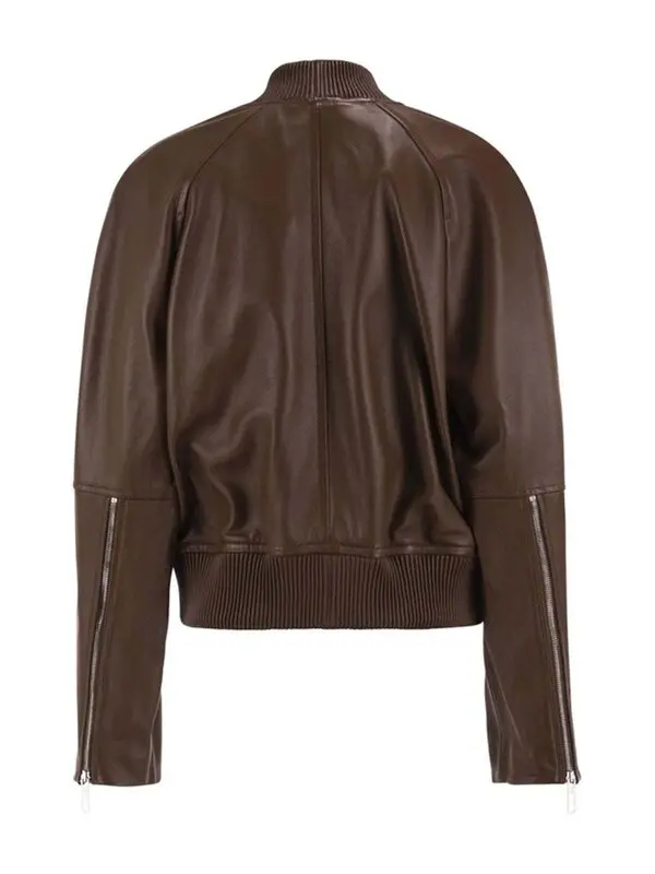 Sportmax Amour Leather Bomber Jacket - Brown