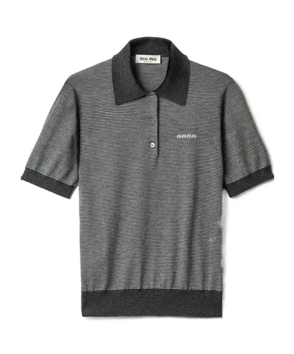 Miu Miu Short Sleeve Knit Polo Shirt - Anthracite Grey/grey