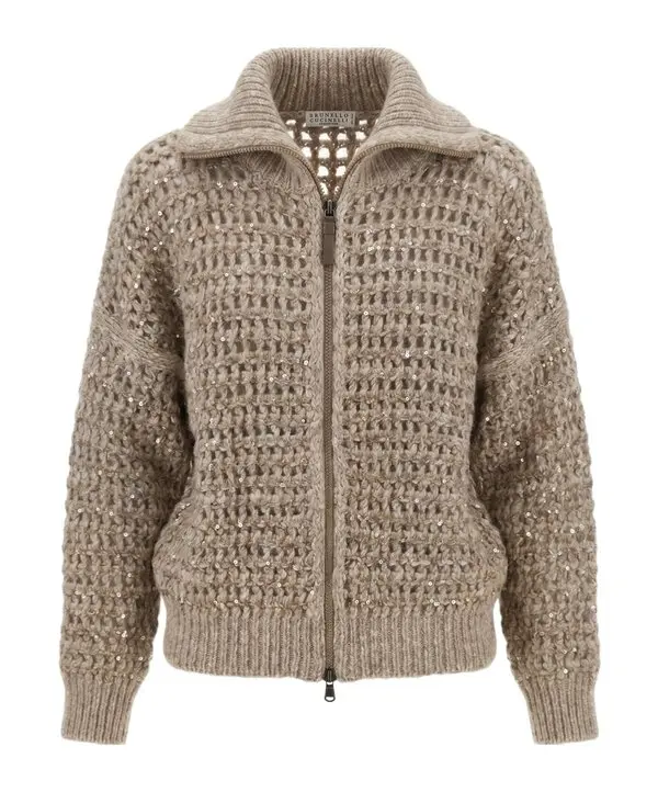 Brunello Cucinelli Collared Long-sleeved Knit Sweater - Brown