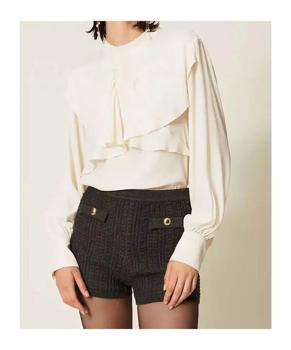 TWINSET Jacquard Bow Detail Blouse - White