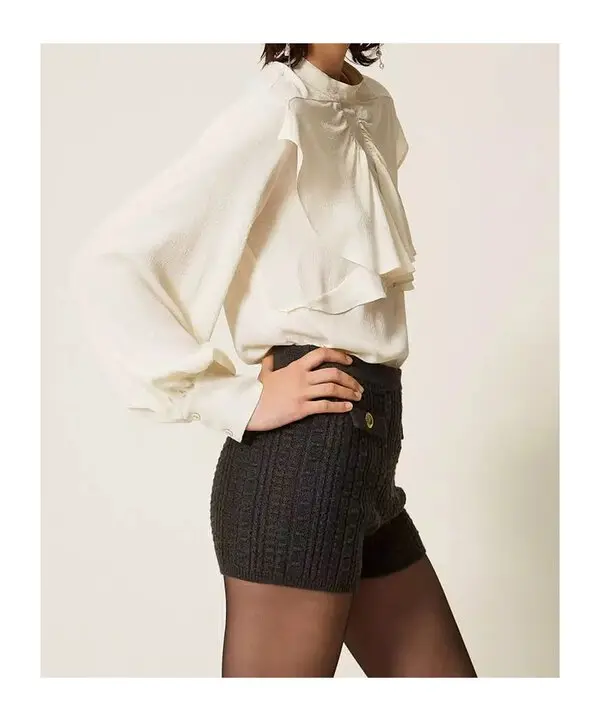 TWINSET Jacquard Bow Detail Blouse - White
