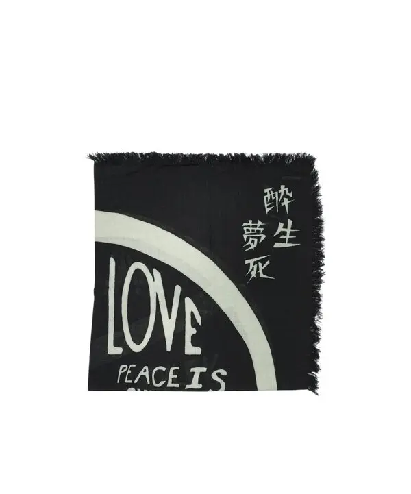 Kapital Giant Peace Frayed Scarf - Black