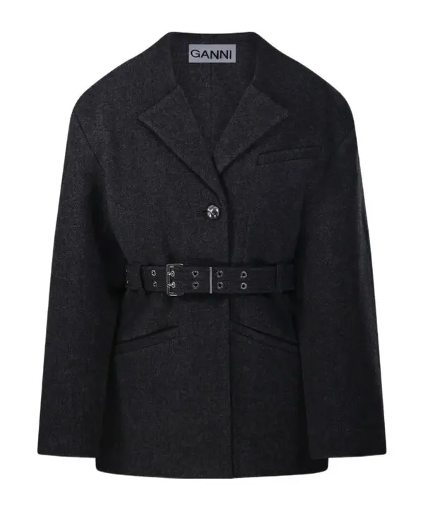GANNI Grey Wool Belted Jacket