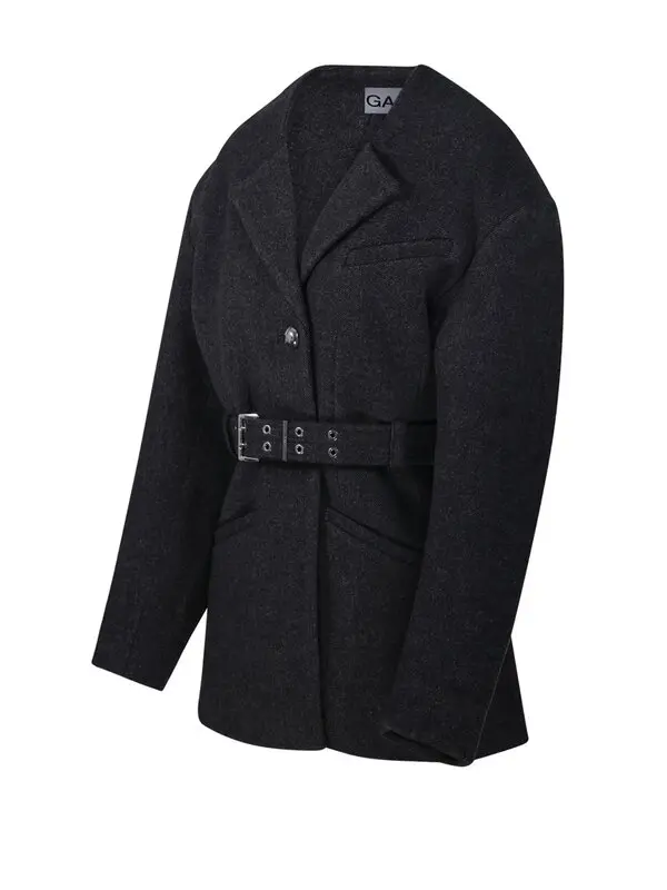 GANNI Grey Wool Belted Jacket