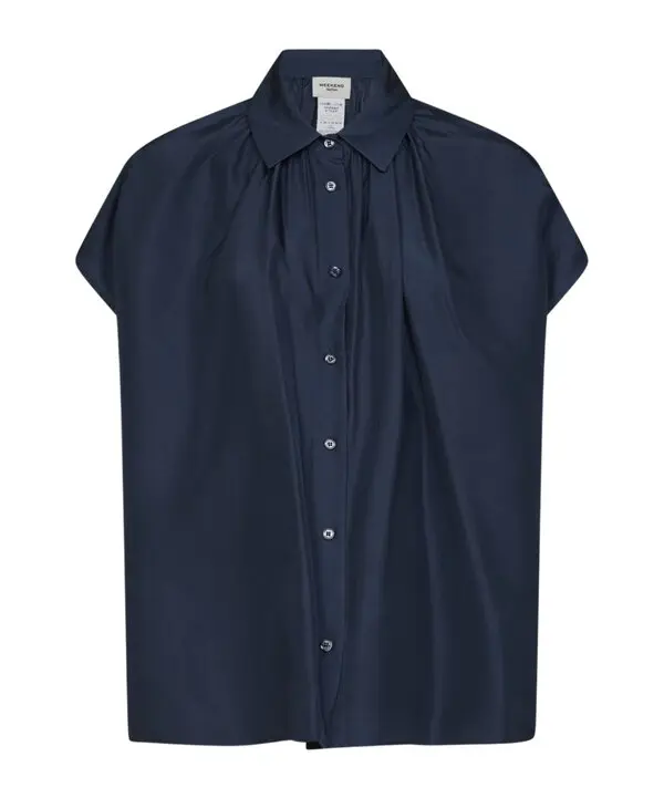 Max Mara Gathered Cap-sleeve Collared Top - Black