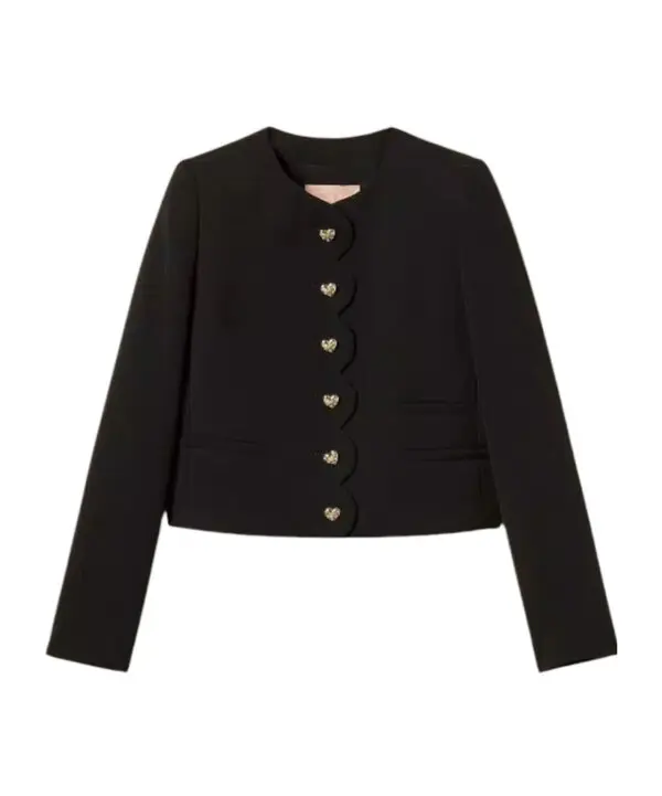 TWINSET Round Neck Long Sleeve Casual Jacket With Heart Buttons